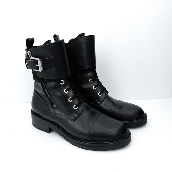 All Saints | Shoes | All Saints Daria Biker Buckle Lace Up Side Zipper ...